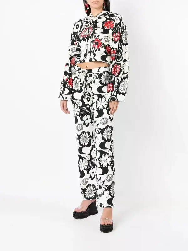 AMIR SLAMA Floral Print Cropped Hoodie