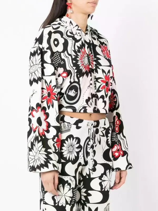 AMIR SLAMA Floral Print Cropped Hoodie