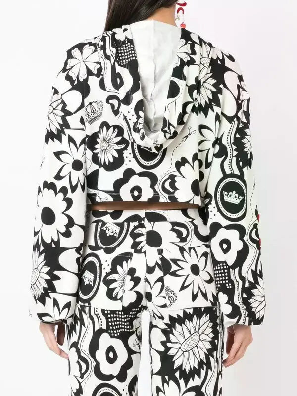 AMIR SLAMA Floral Print Cropped Hoodie