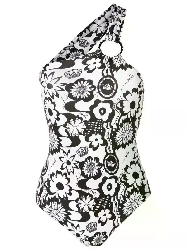 AMIR SLAMA Floral-print One-shoulder Swimsuit - Multicolour