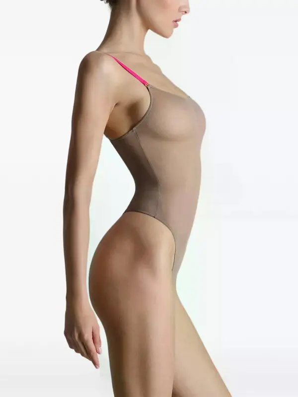 MAISON CLOSE Mesh Bodysuit With Contrast Straps - Neutrals