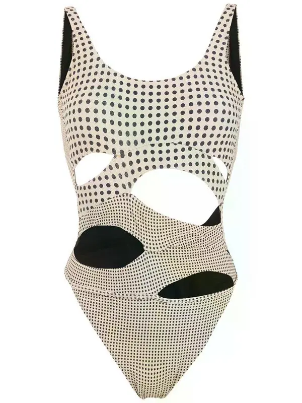 AMIR SLAMA Polka-dot Print Cutout One-piece Swimsuit - Neutrals