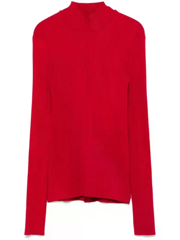 TWINSET Ribbed Mock Neck Sweater With Gold-tone Logo