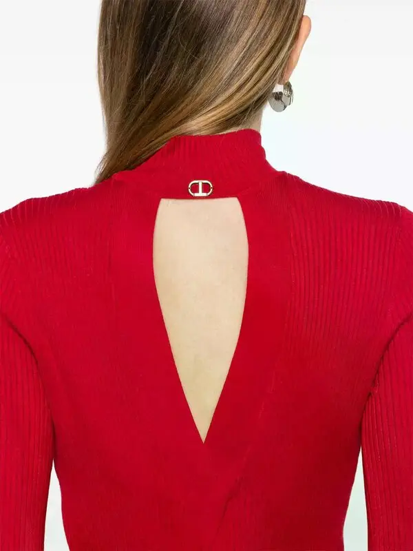 TWINSET Ribbed Mock Neck Sweater With Gold-tone Logo
