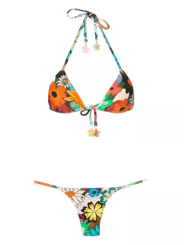AMIR SLAMA Floral-print Halterneck Bikini - Multicolour
