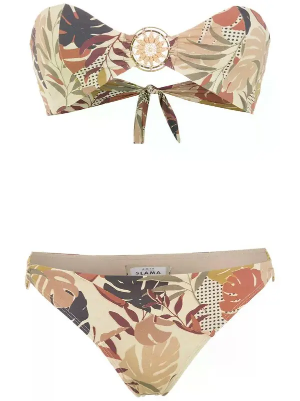 AMIR SLAMA Palm Leaf Print Bikini - Neutrals