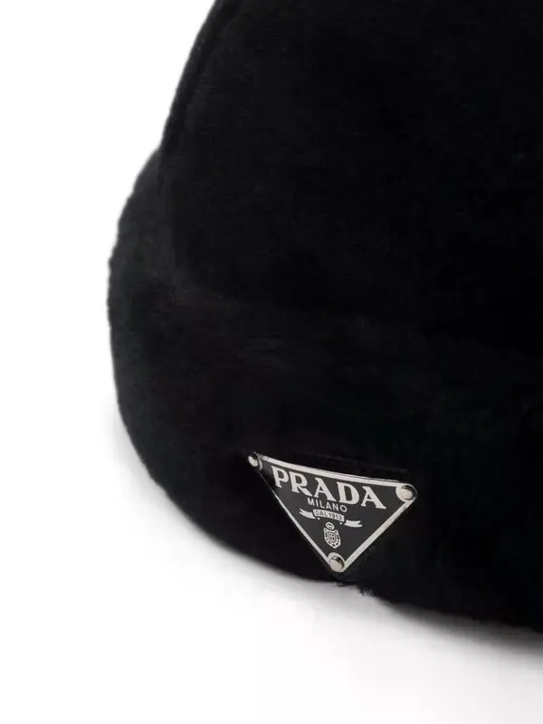 Prada Shearling Hat With Triangle Logo