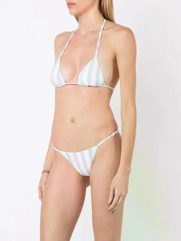 AMIR SLAMA Stripe-print Triangle Bikini Set - White