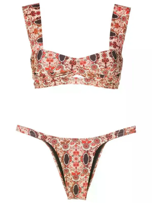 AMIR SLAMA Floral-print Square-back Bikini - Multicolour