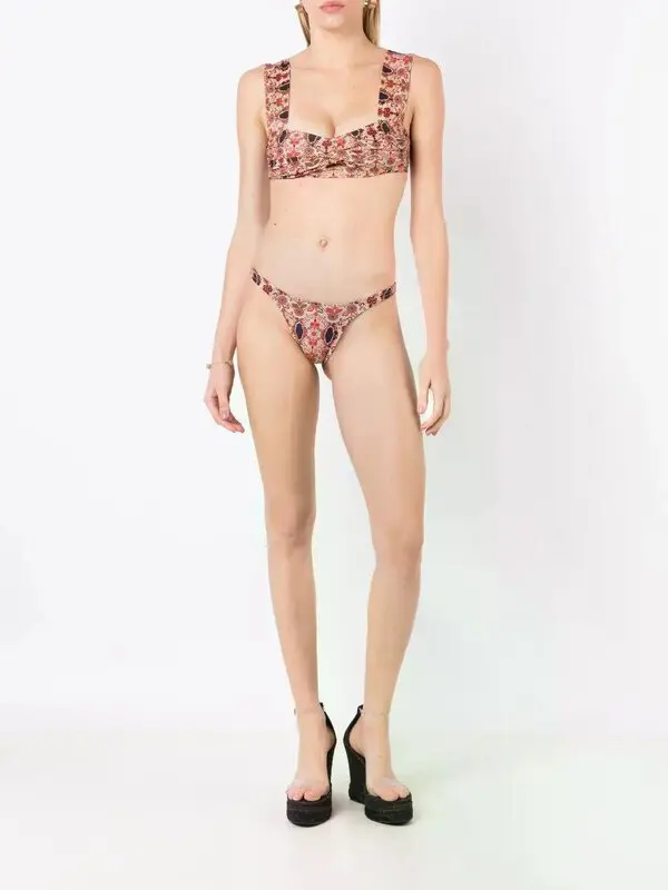 AMIR SLAMA Floral-print Square-back Bikini