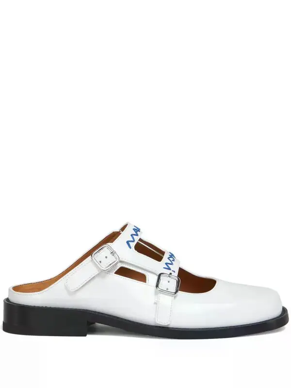 Marni Leather Mule Loafers With Double Buckle Detailing - White