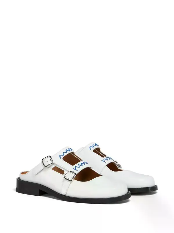Marni Leather Mule Loafers With Double Buckle Detailing - White