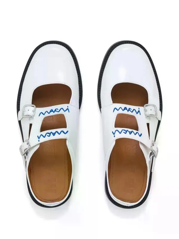 Marni Leather Mule Loafers With Double Buckle Detailing - White