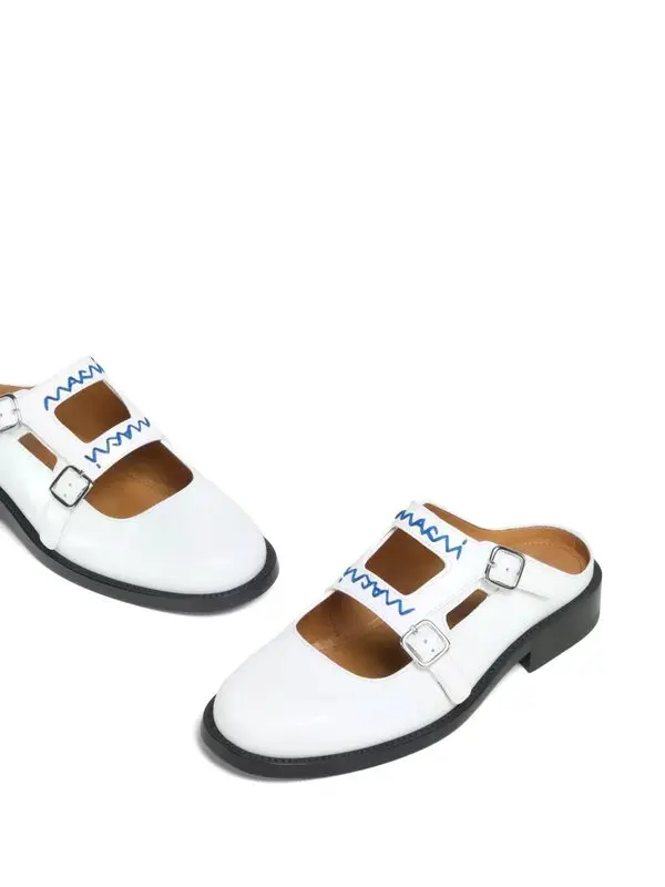 Marni Leather Mule Loafers With Double Buckle Detailing - White