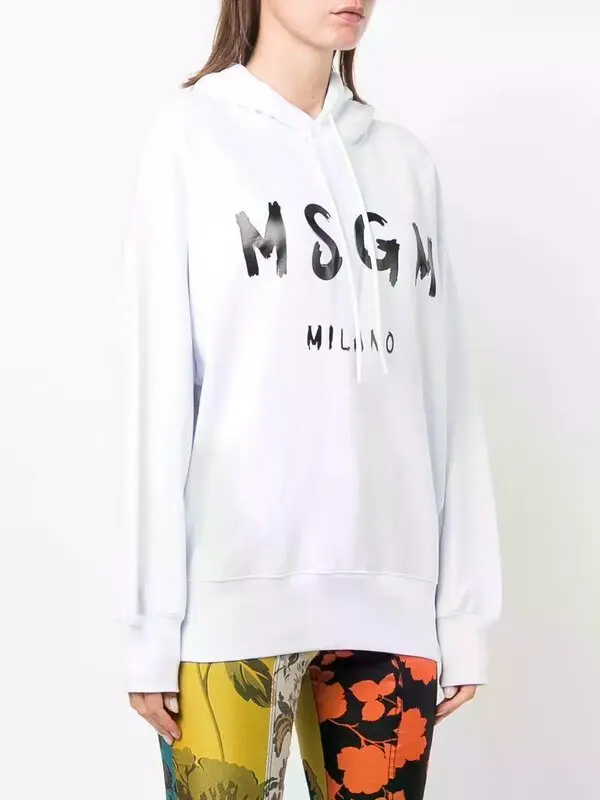 MSGM Cotton Logo Print Hoodie - White