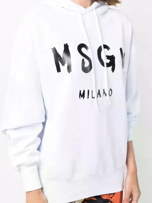 MSGM Cotton Logo Print Hoodie - White