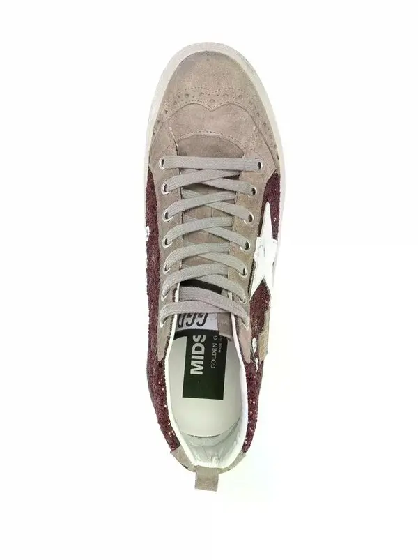 GOLDEN GOOSE Mid Star High-top Sneakers With Glitter And Suede Accents - Red