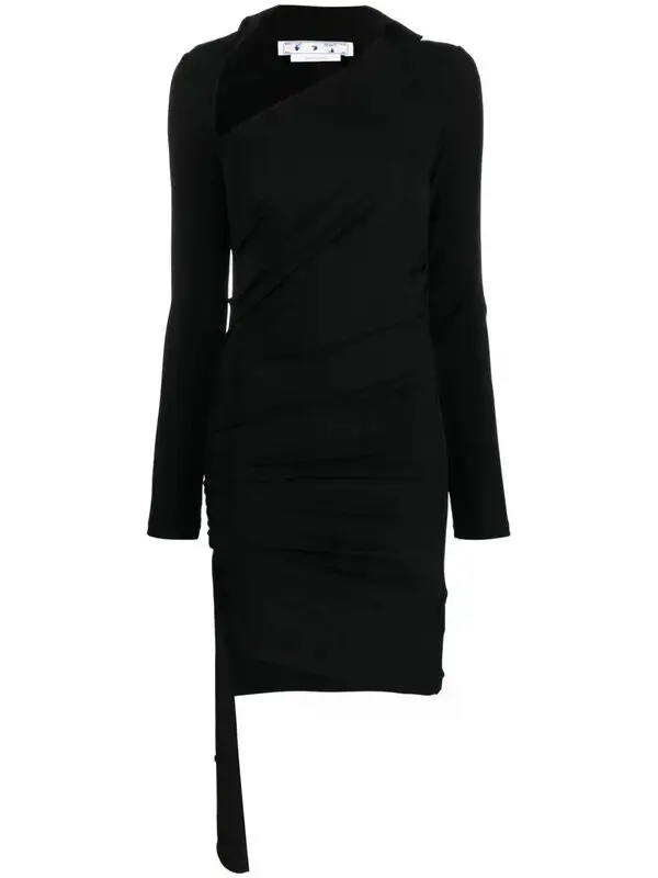 Off-White Asymmetric Ruched Minidress