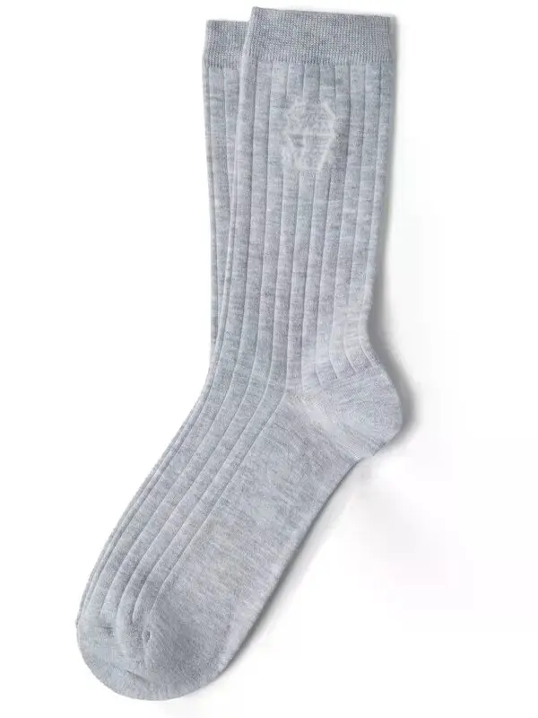 Brunello Cucinelli Intarsia-logo Knitted Socks - Grey