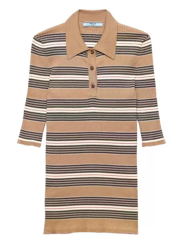 Prada Cotton Ribbed Polo Shirt - Neutrals
