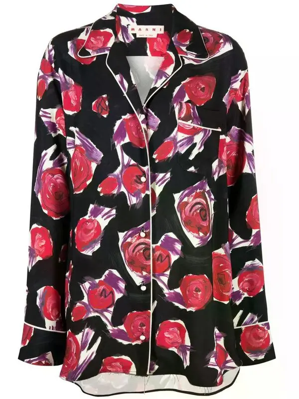 Marni Spinning Roses Print Shirt - Black