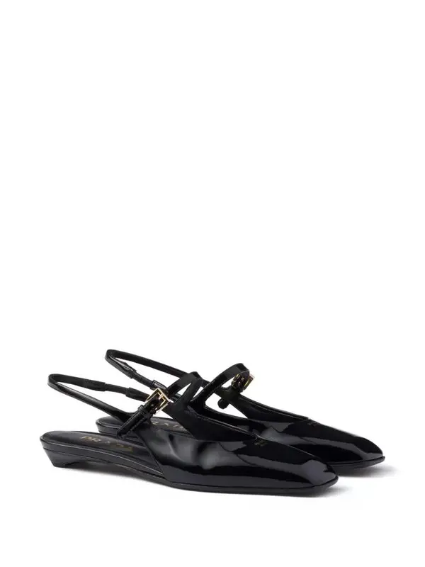 Prada Leather Slingback Ballerina Shoes - Black