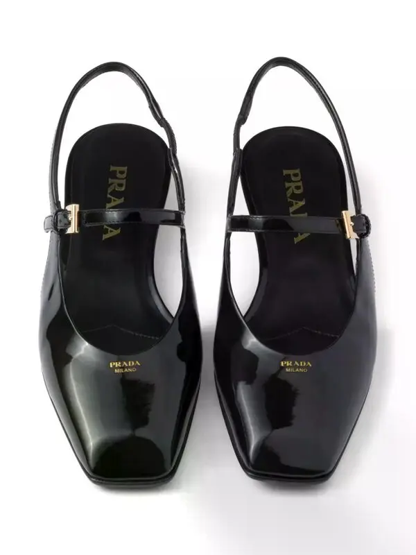 Prada Leather Slingback Ballerina Shoes - Black
