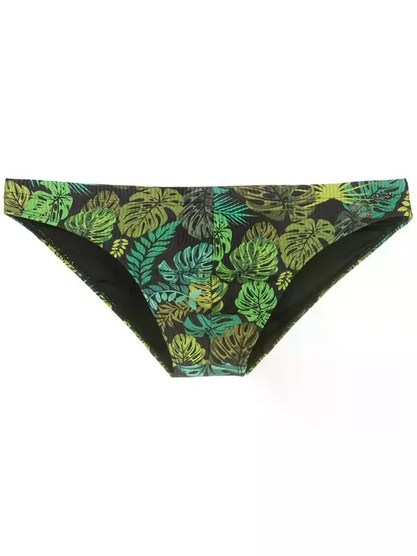 AMIR SLAMA Leaf Print Swim Briefs - Black