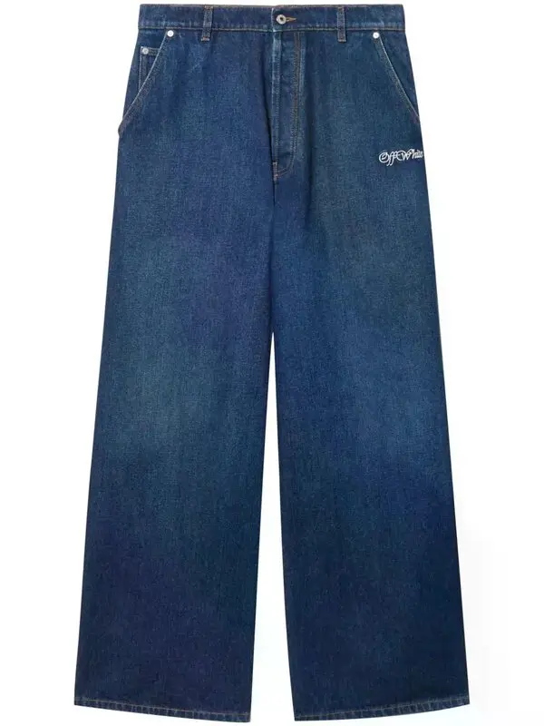 Off-White Logo-embroidered Wide Leg Jeans