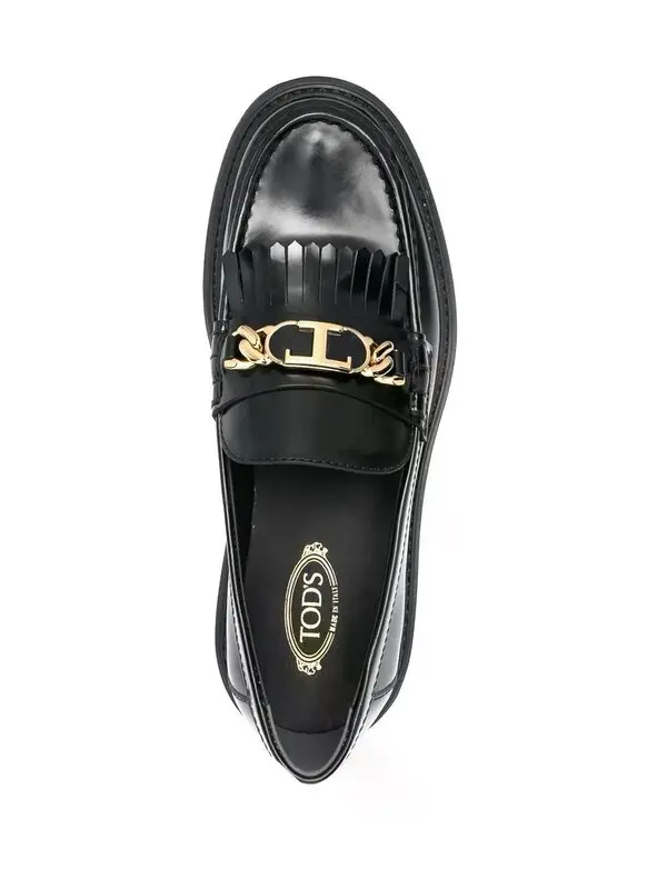 TOD'S Fringed Leather Loafers - Black