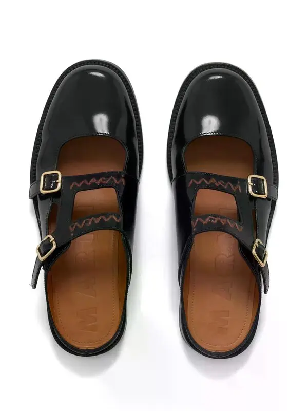 Marni Leather Mule Loafers With Double Buckle Detail - Black