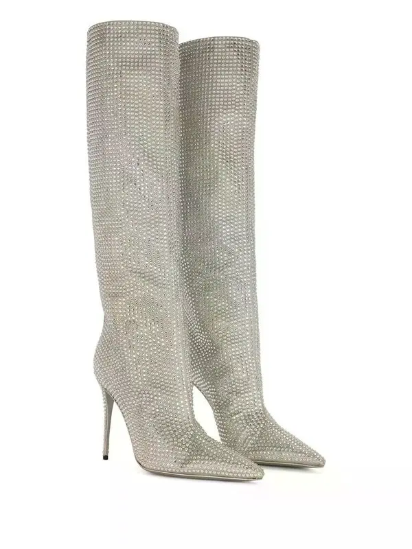 Dolce & Gabbana Rhinestone Embellished Satin Knee-high Boots