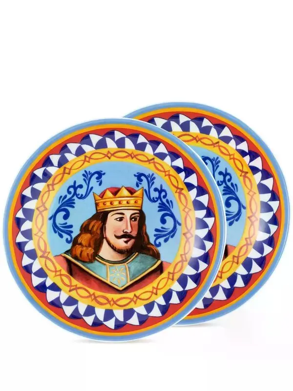 Dolce & Gabbana Carretto-print Porcelain Soup Plates - Blue