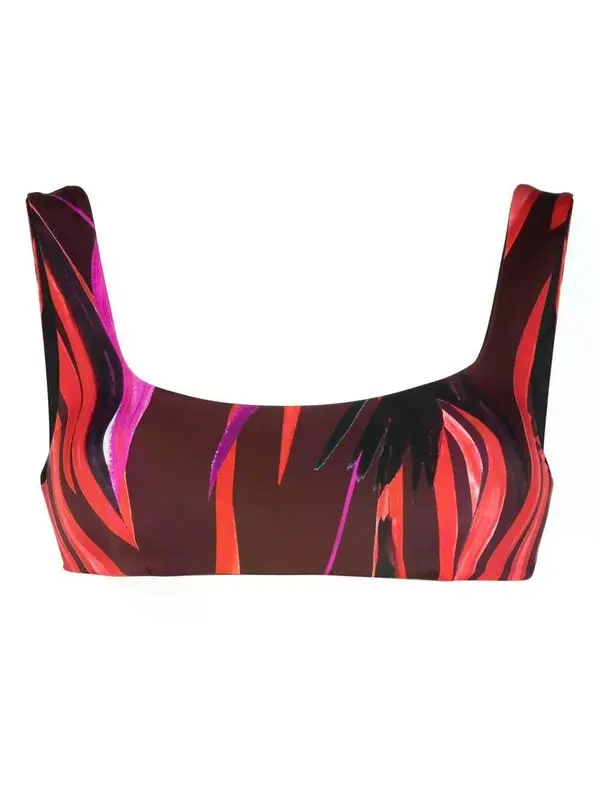 LOUISA BALLOU Orchid-print Scoop-neck Bikini Top - Grey