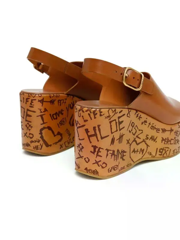 Chloé 130mm Maxime Wedge Sandals - Brown