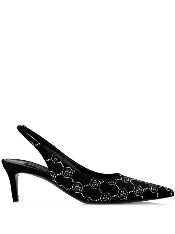 Philipp Plein 50mm Monogram-pattern Slingback Pumps