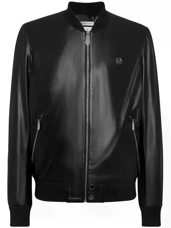 Philipp Plein Leather Bomber Jacket - Black