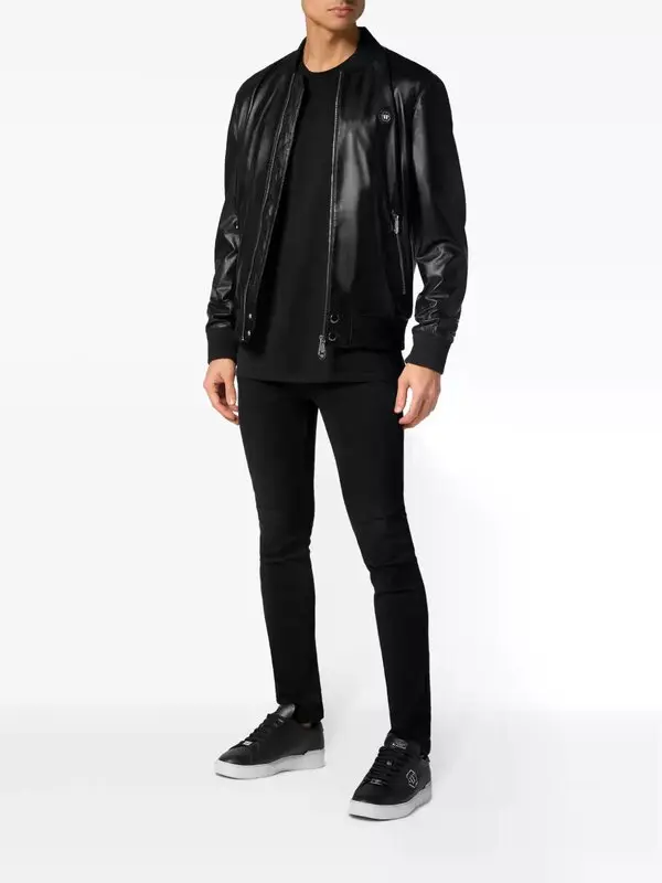 Philipp Plein Leather Bomber Jacket - Black