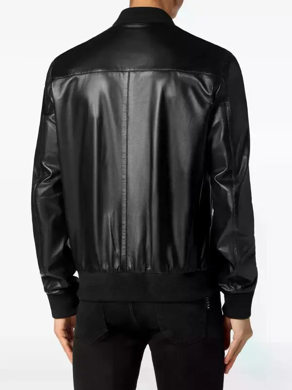Philipp Plein Leather Bomber Jacket - Black