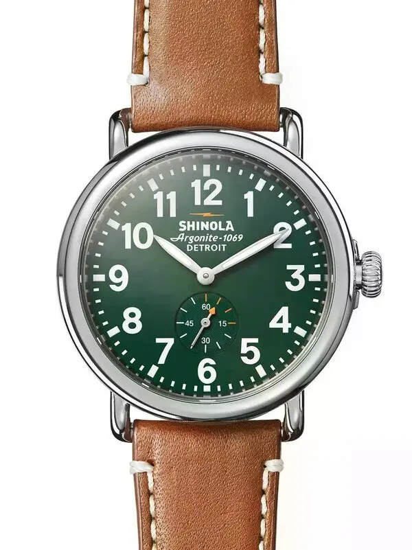 Shinola The Runwell 41mm Watch With Forest Dial And Leather Strap - Green