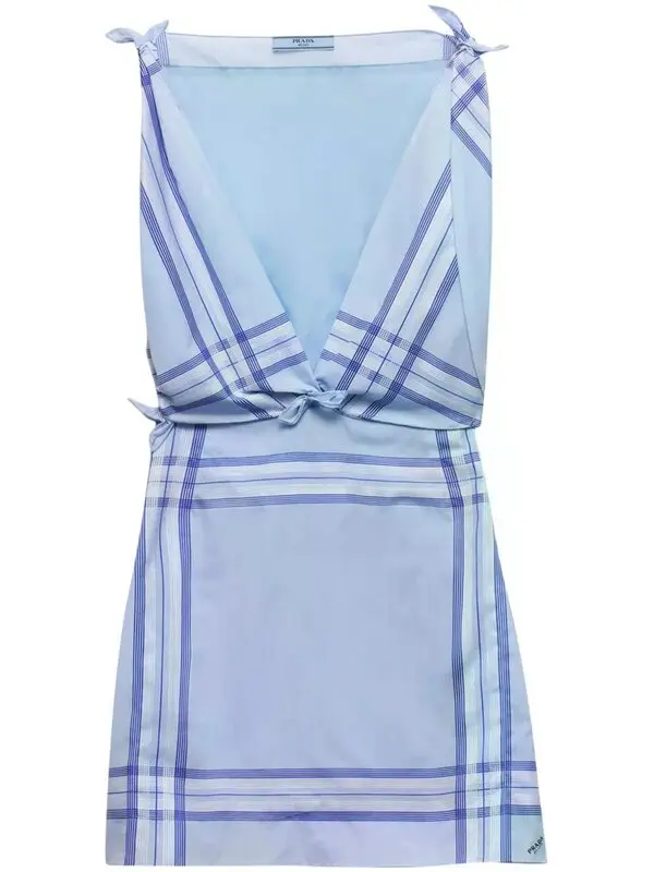 Prada Checked Cotton Minidress - Blue