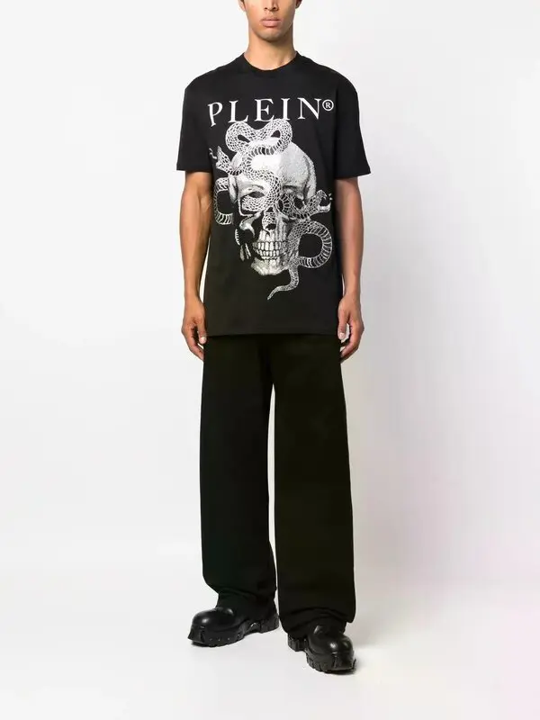 Philipp Plein Snake-print Round-neck T-shirt - Black