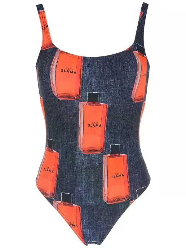 AMIR SLAMA Graphic Logo-print Swimsuit - Blue