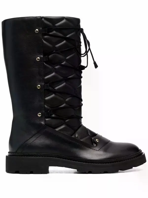 Bally Quilted Front Lace-up Leather Boots