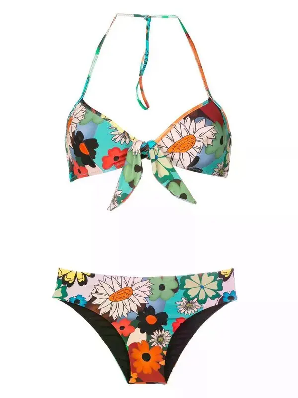 AMIR SLAMA Floral-print Halterneck Bikini - Black