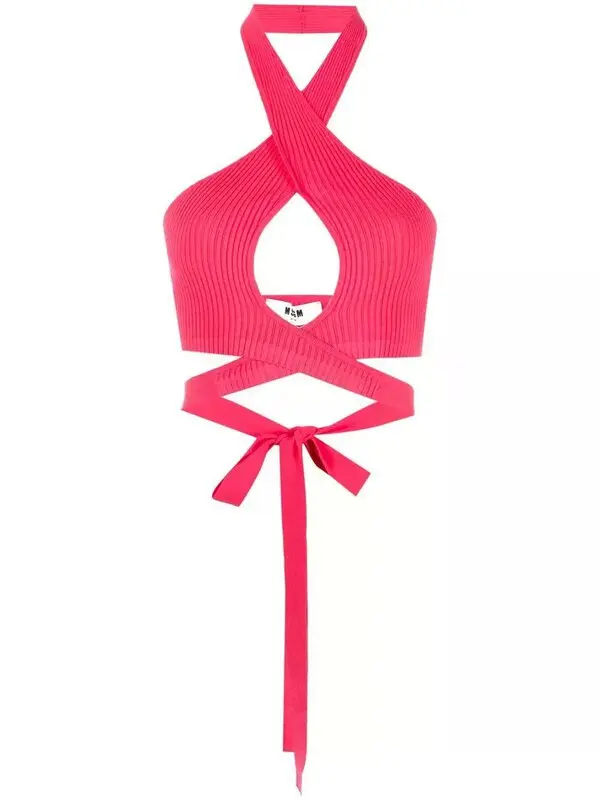 MSGM Ribbed-knit Crop Top - Pink
