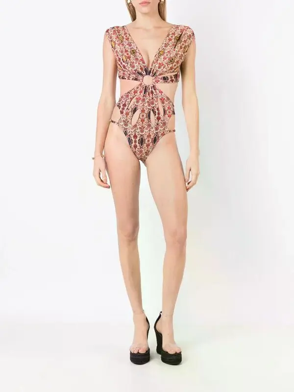 AMIR SLAMA Floral-print Cut-out One-piece Swimsuit