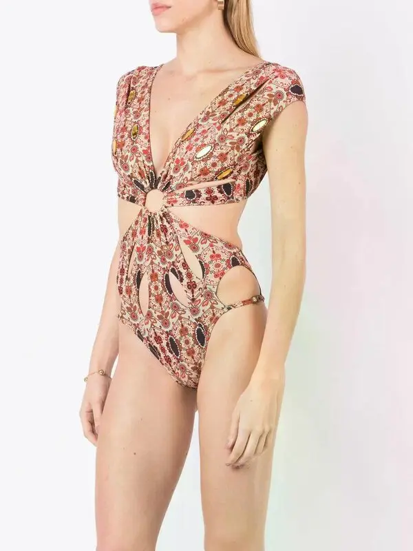 AMIR SLAMA Floral-print Cut-out One-piece Swimsuit