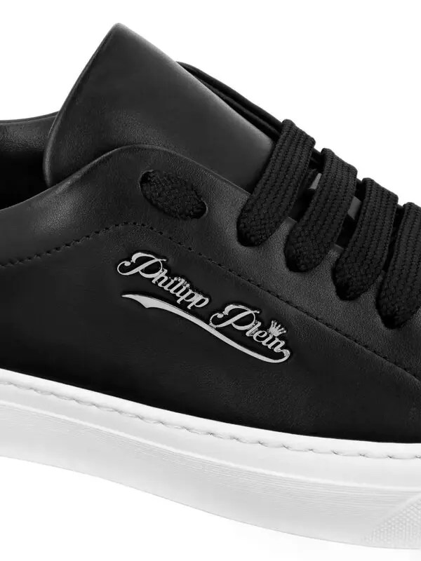 Philipp Plein Signature-print Leather Sneakers - Black