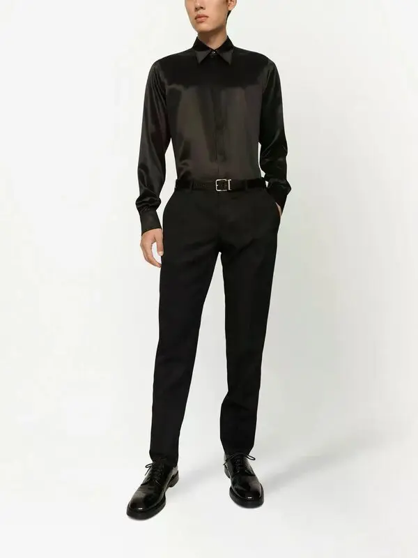 Dolce & Gabbana Martini-fit Button-down Satin Shirt - Black